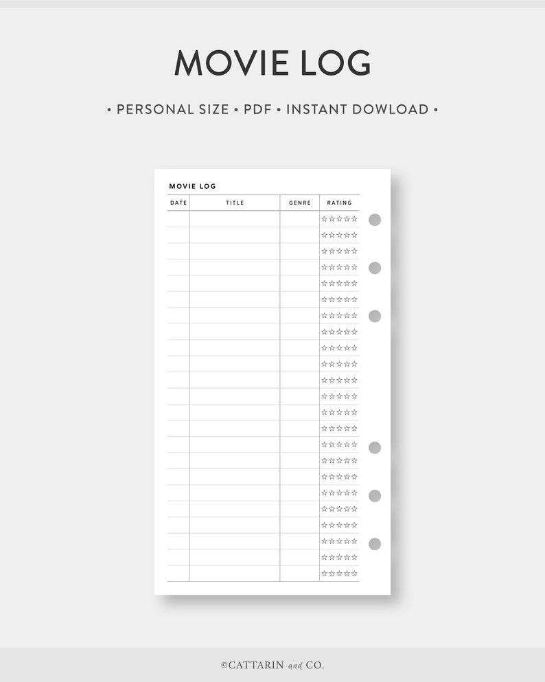 Personal, Movie Log Printable | Movies to Watch | Movie Tracker, Cinema ...