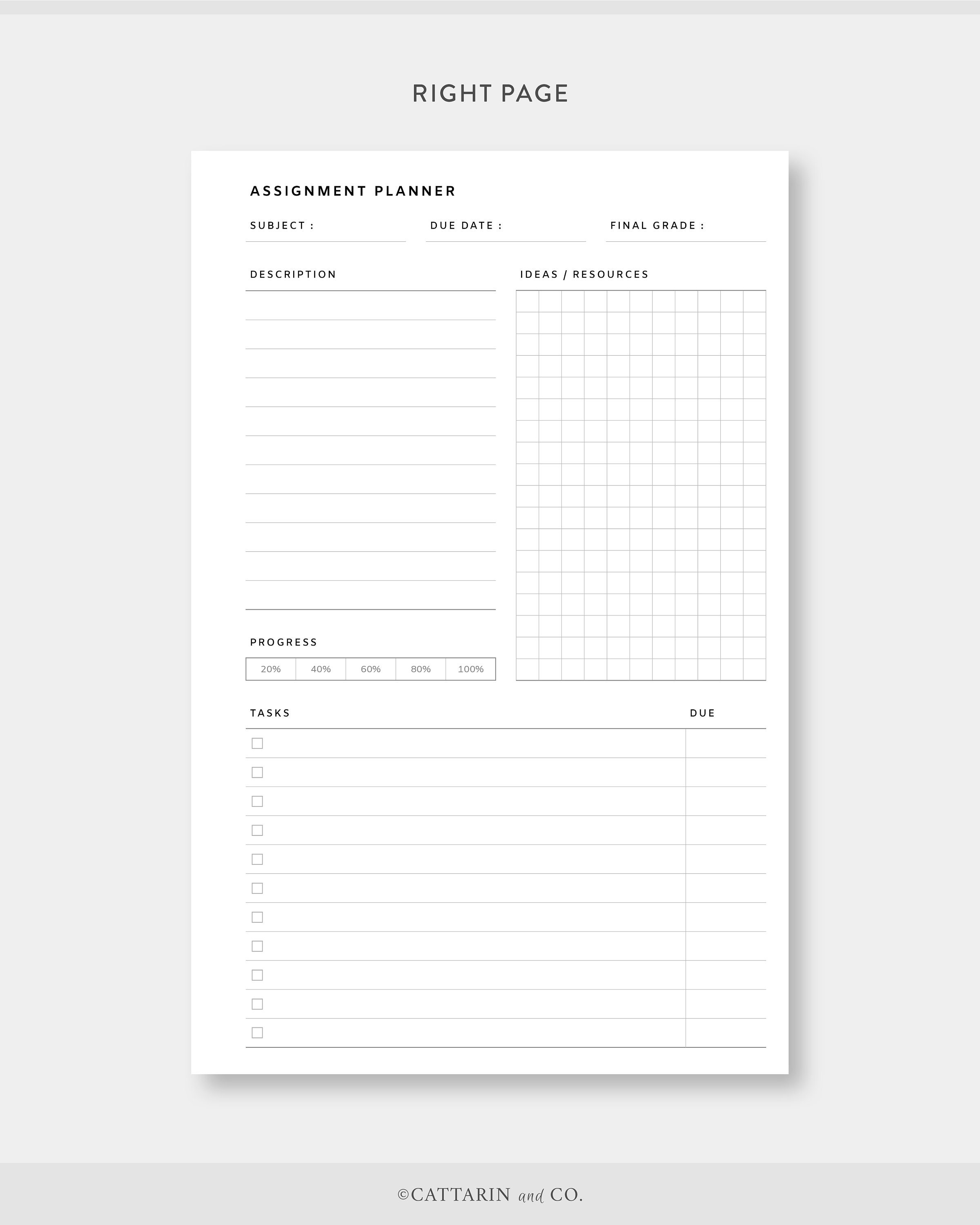 Half Letter, Assignment Planner & Tracker Printable Homework, Study ...