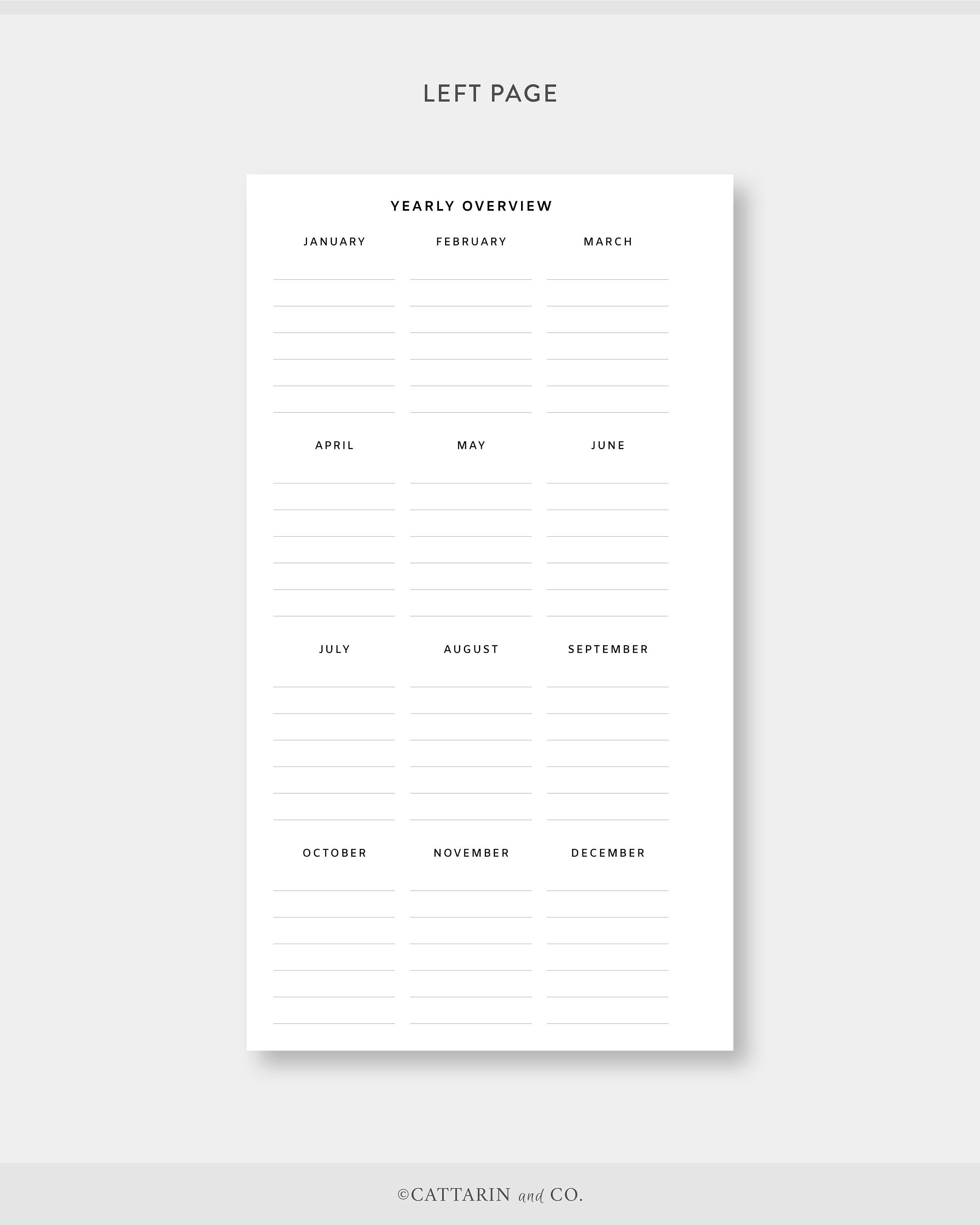 Personal, Yearly Overview Printable Year at a Glance Annual Planner ...