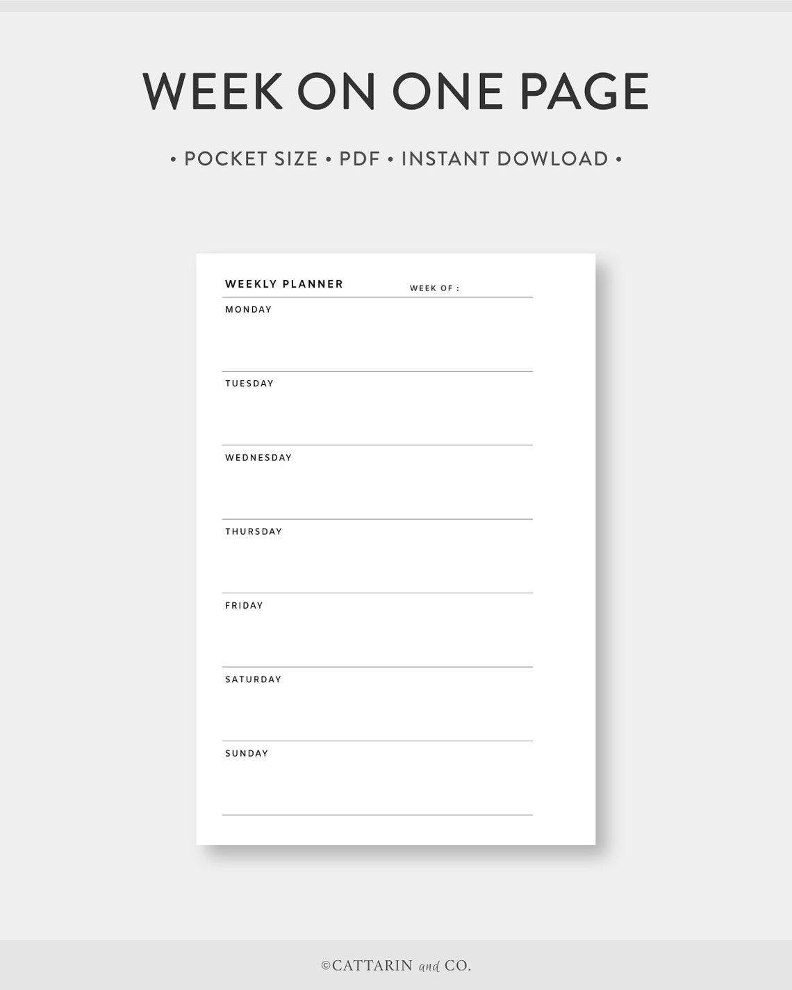 Pocket, Weekly Planner Printable Week on One Page Undated Template ...