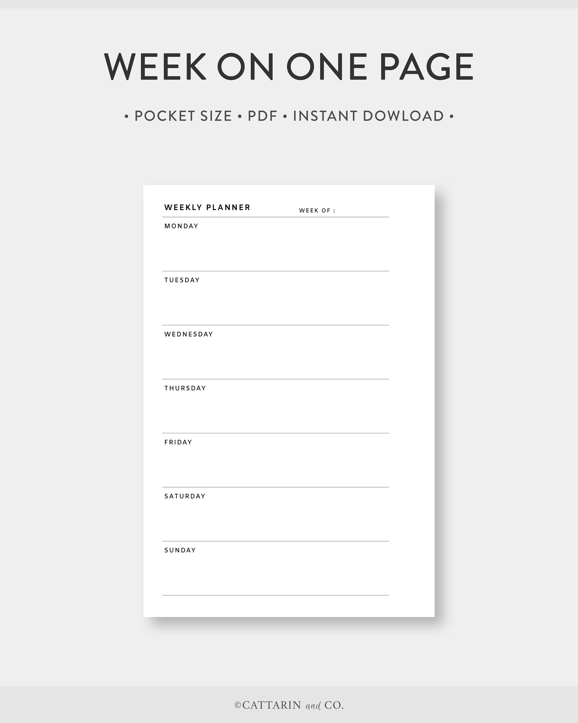 Pocket, Weekly Planner Printable | Week on One Page | Undated Template ...