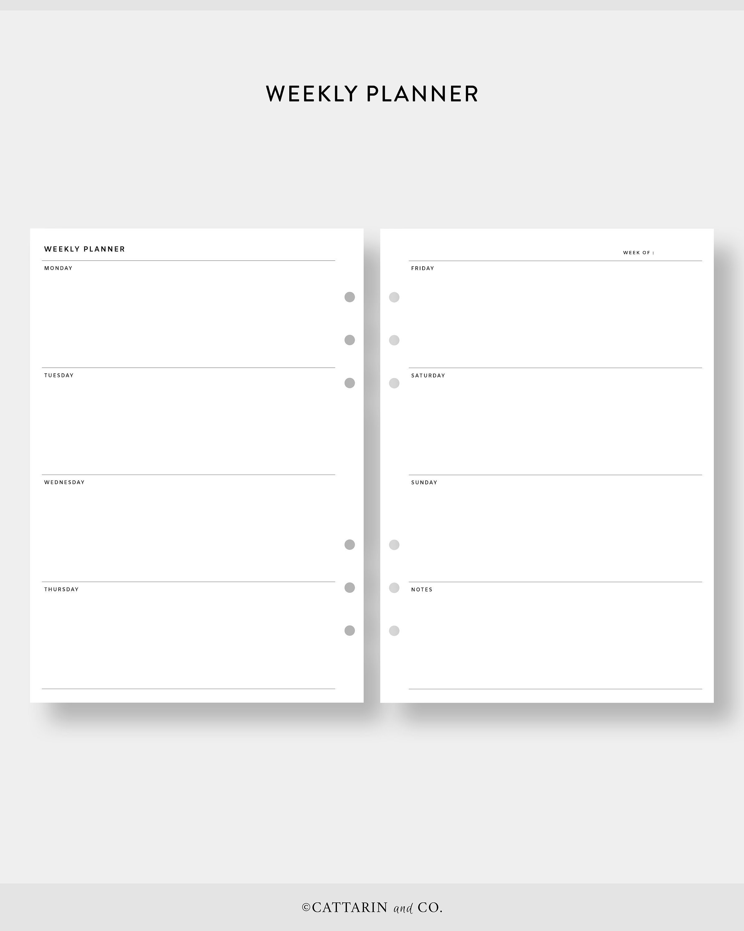 A5, Weekly Planner Printable | Week on Two Pages | Undated Template ...