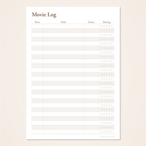Movie Log | A4, A5, US Letter, Half Letter, Personal, Personal Wide - Etsy