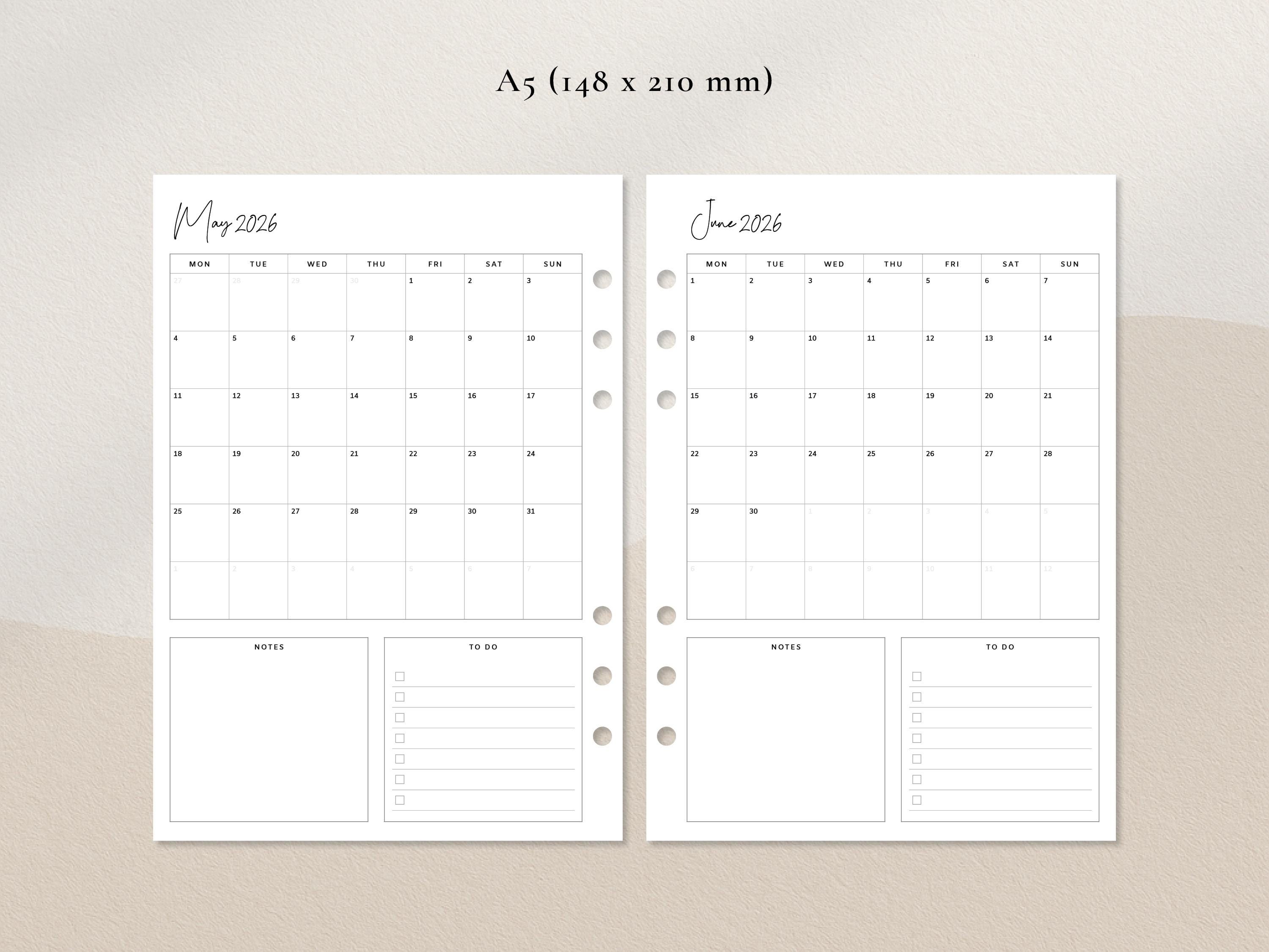 2026–2027 Monthly Planner | 2-page Calendar Layout PDF | A4, A5, US ...