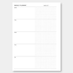 A5, Weekly Planner Printable | Monday - Friday Grid Layout - Etsy