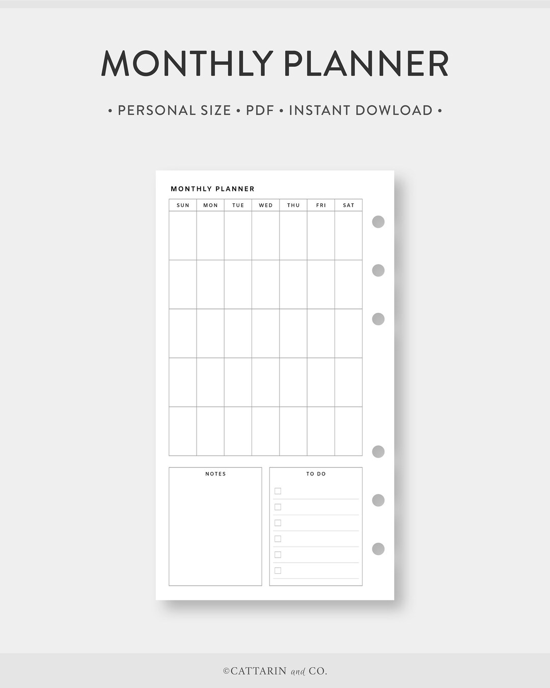 Personal, Undated Monthly Planner Printable | Month on One Page | to Do ...