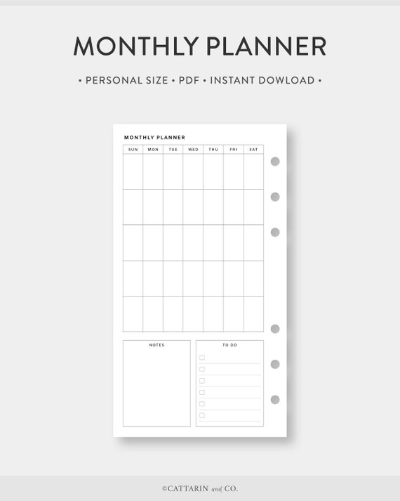 Personal Undated Monthly Planner Printable Month on One - Etsy
