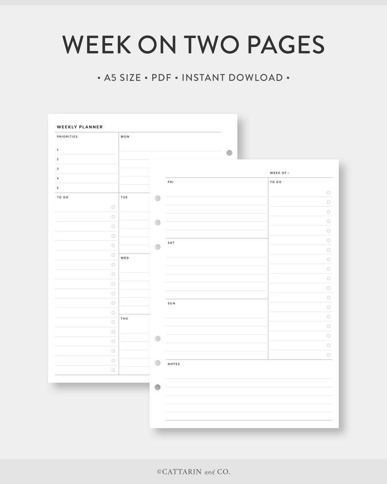 A5 Weekly Planner Printable Week on Two Pages Effective | Etsy