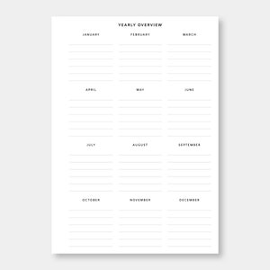 Personal Wide, Yearly Overview Printable | Year at a Glance | Annual ...