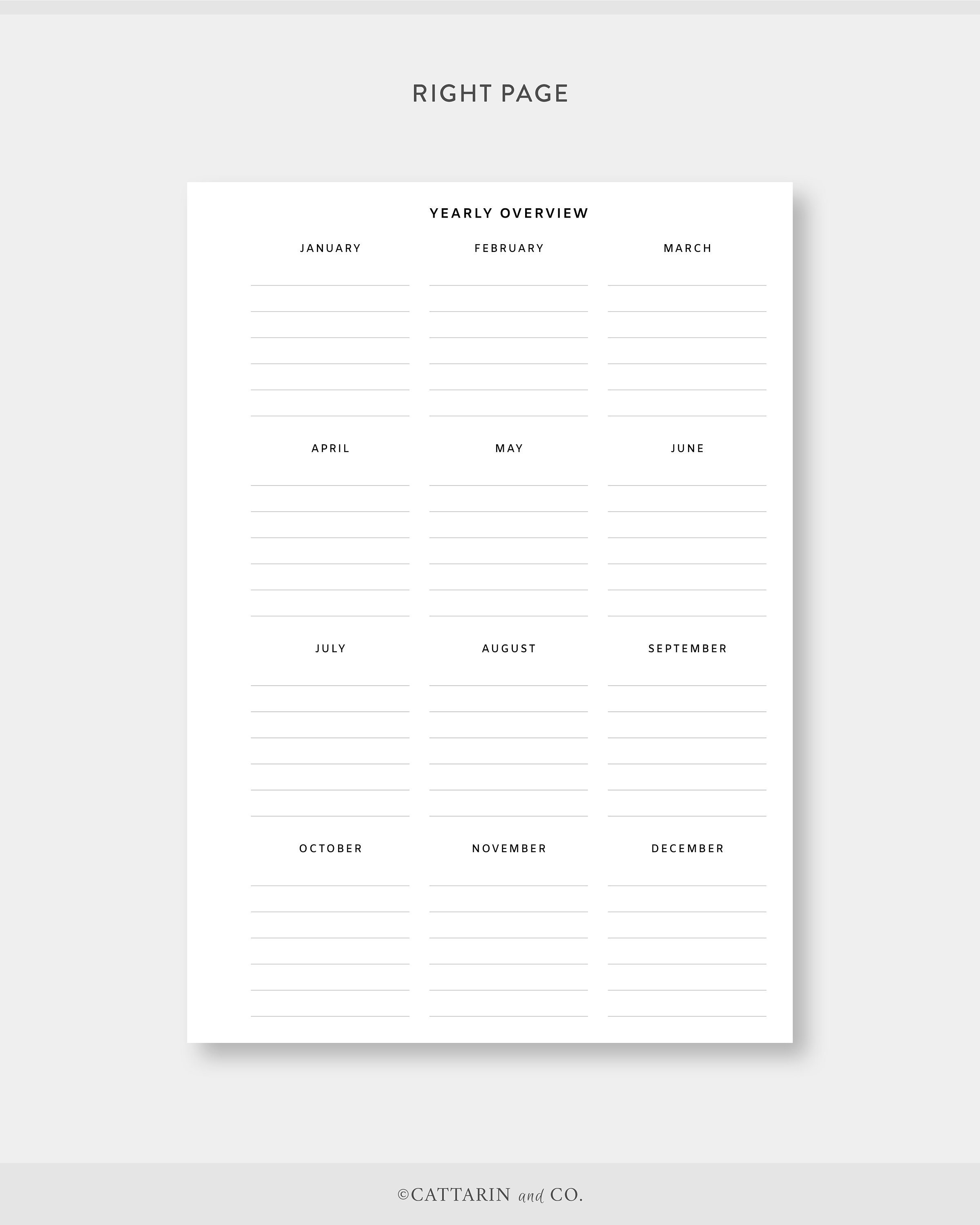 Personal Wide, Yearly Overview Printable Year at a Glance Annual ...