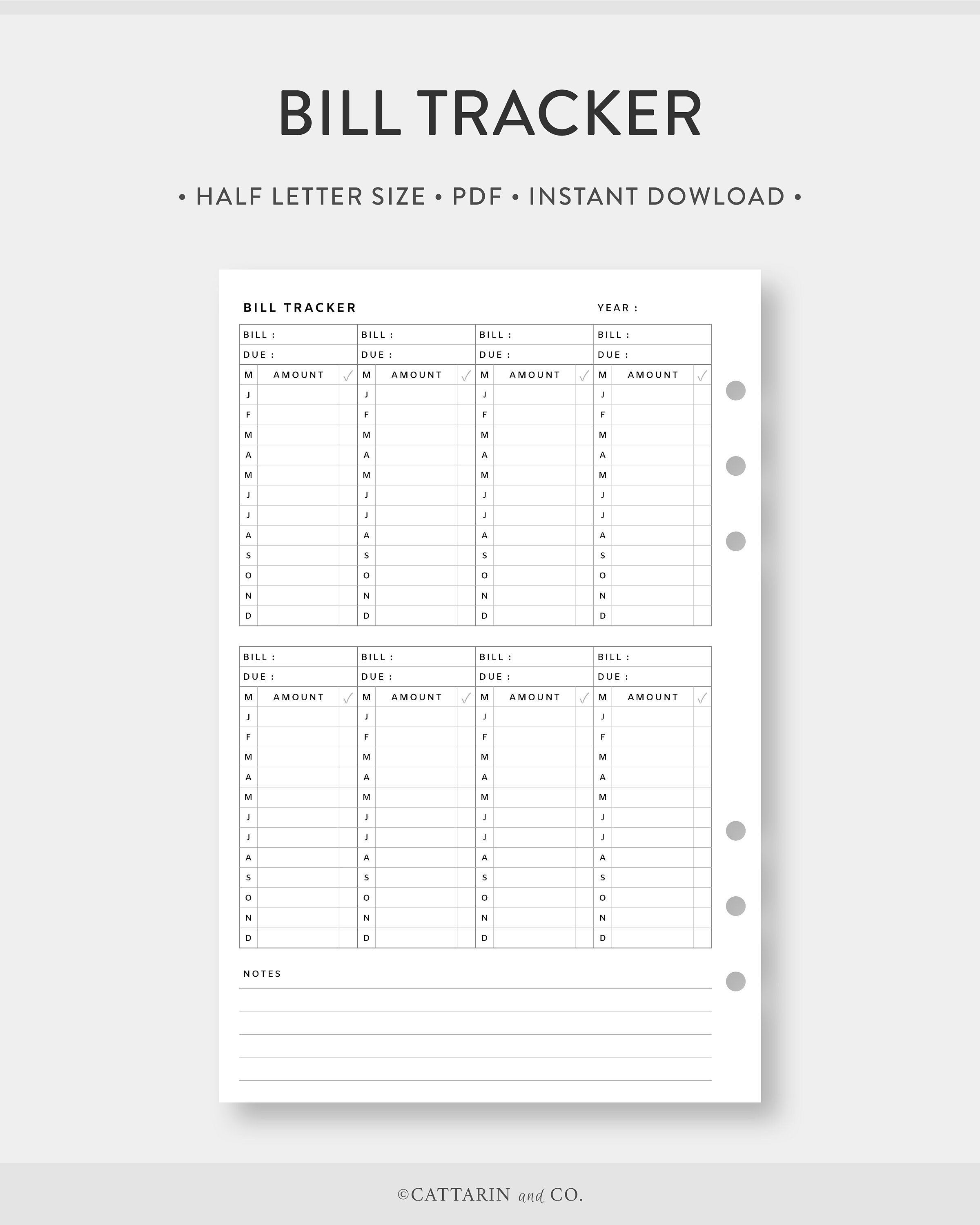 Half Letter, Bill Tracker Printable | Spending Log | Bill Organizer ...