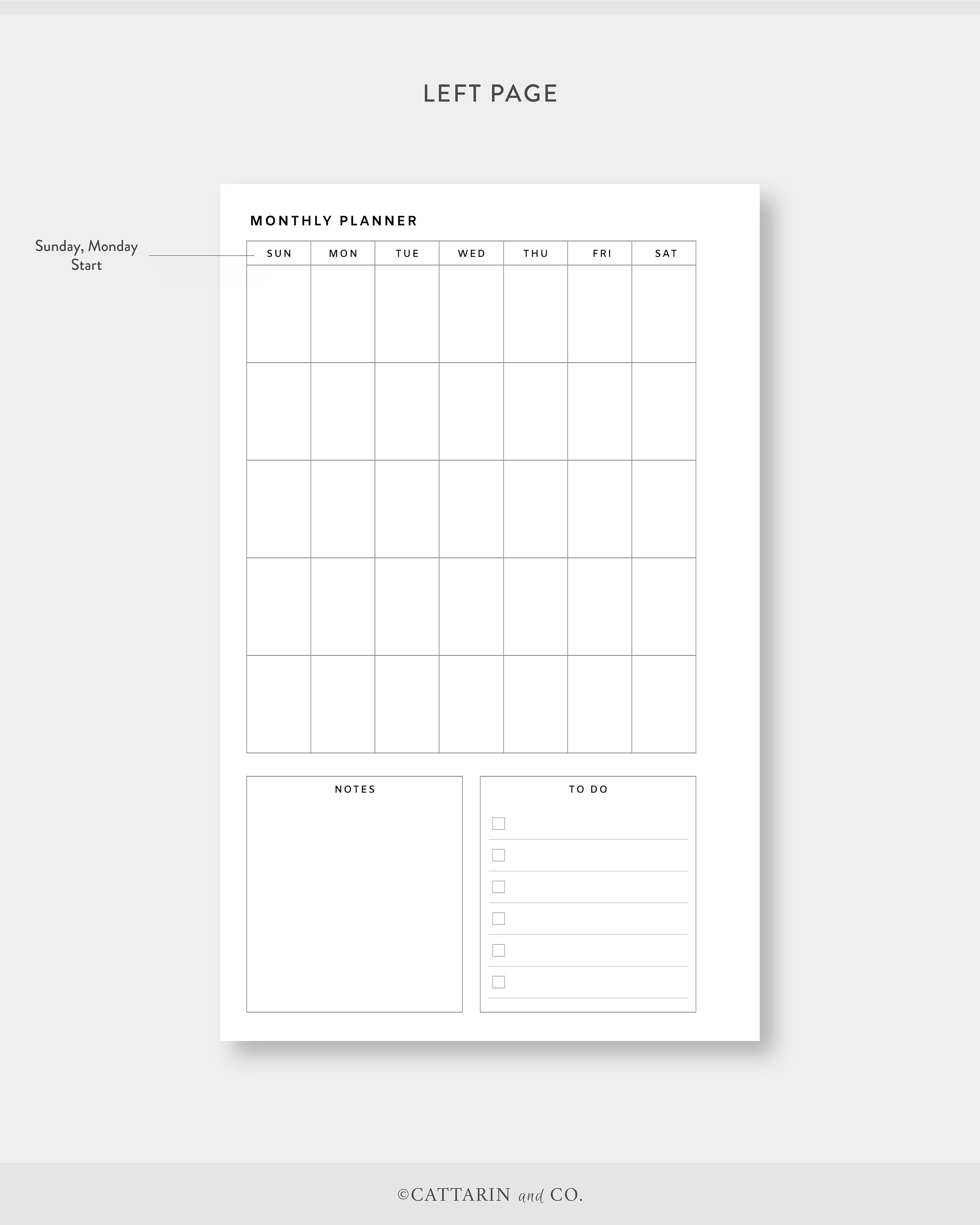 FC Compact, Undated Monthly Planner Printable Month on One Page to Do ...