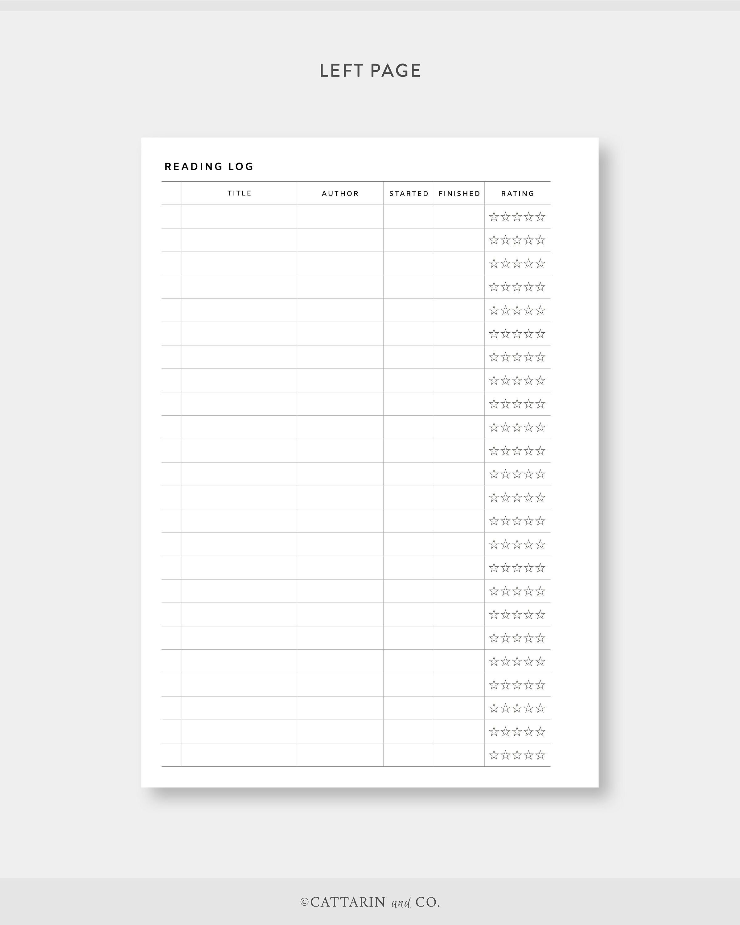 Personal Wide, Reading Journal, Log Printable Set | Book Review, List ...