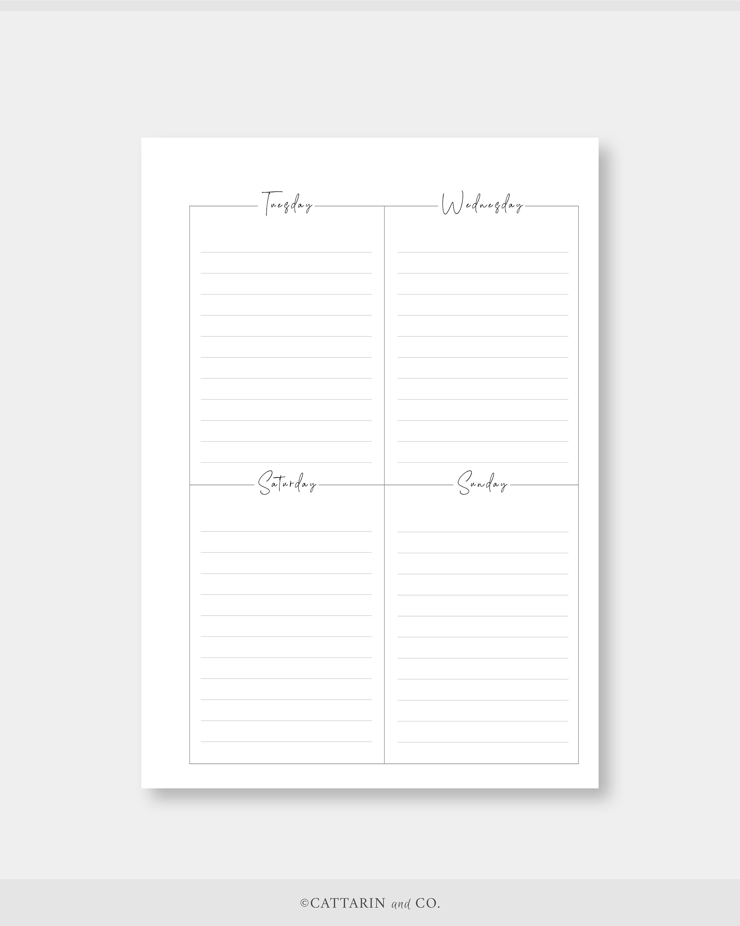 Personal Wide, Weekly Planner Printable | Week on Two Pages Wo2p ...