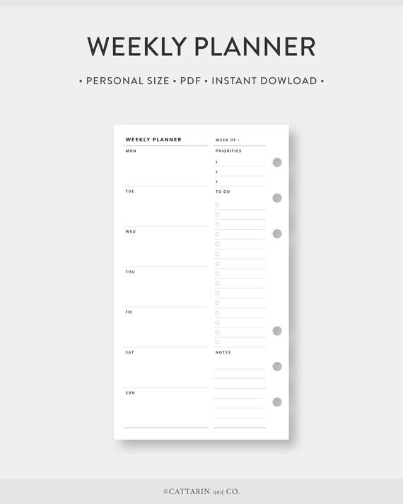 Personal Weekly Planner Printable Minimalist to Do Task | Etsy