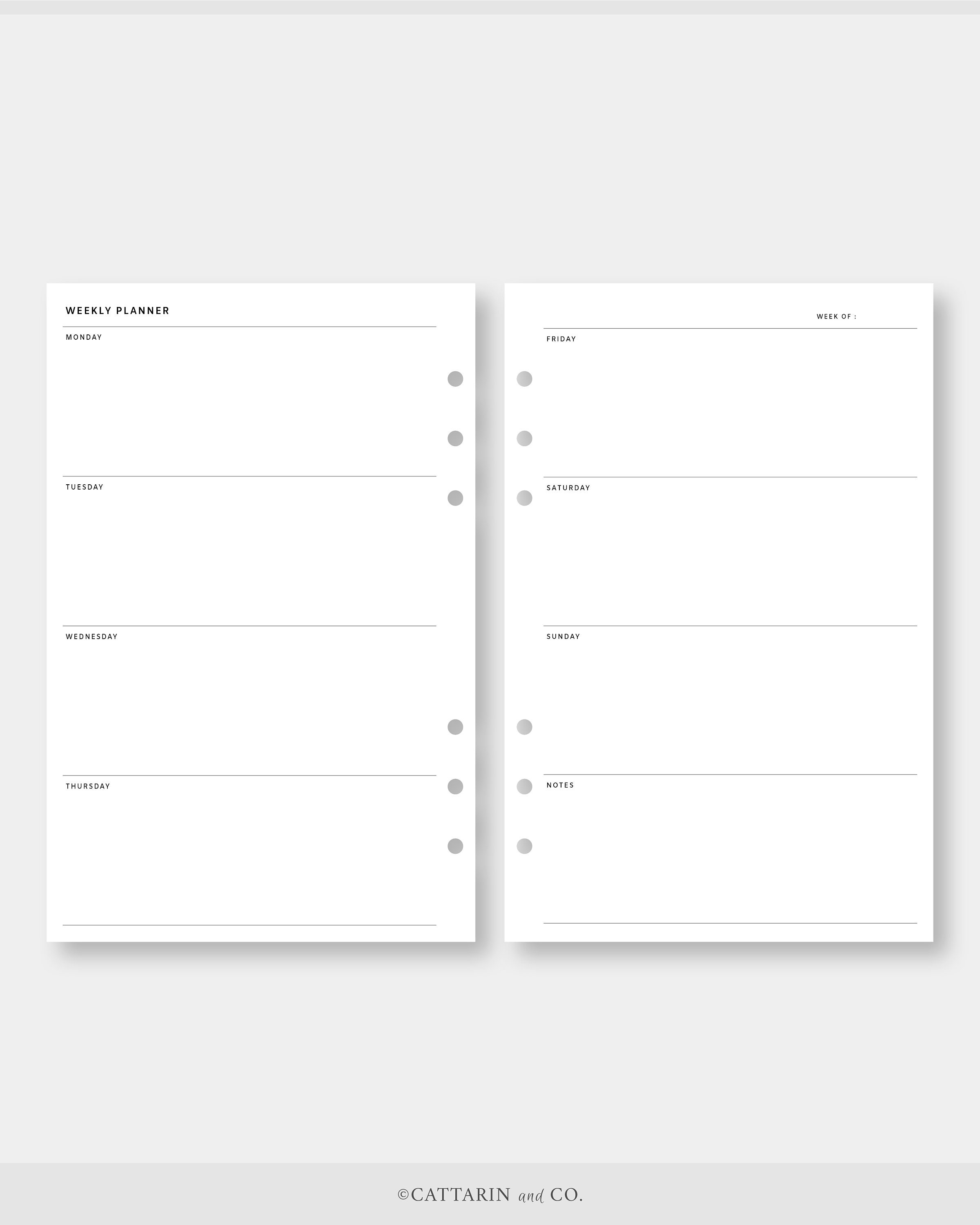 Half Letter, Weekly Planner Printable | Week on Two Pages | Undated ...