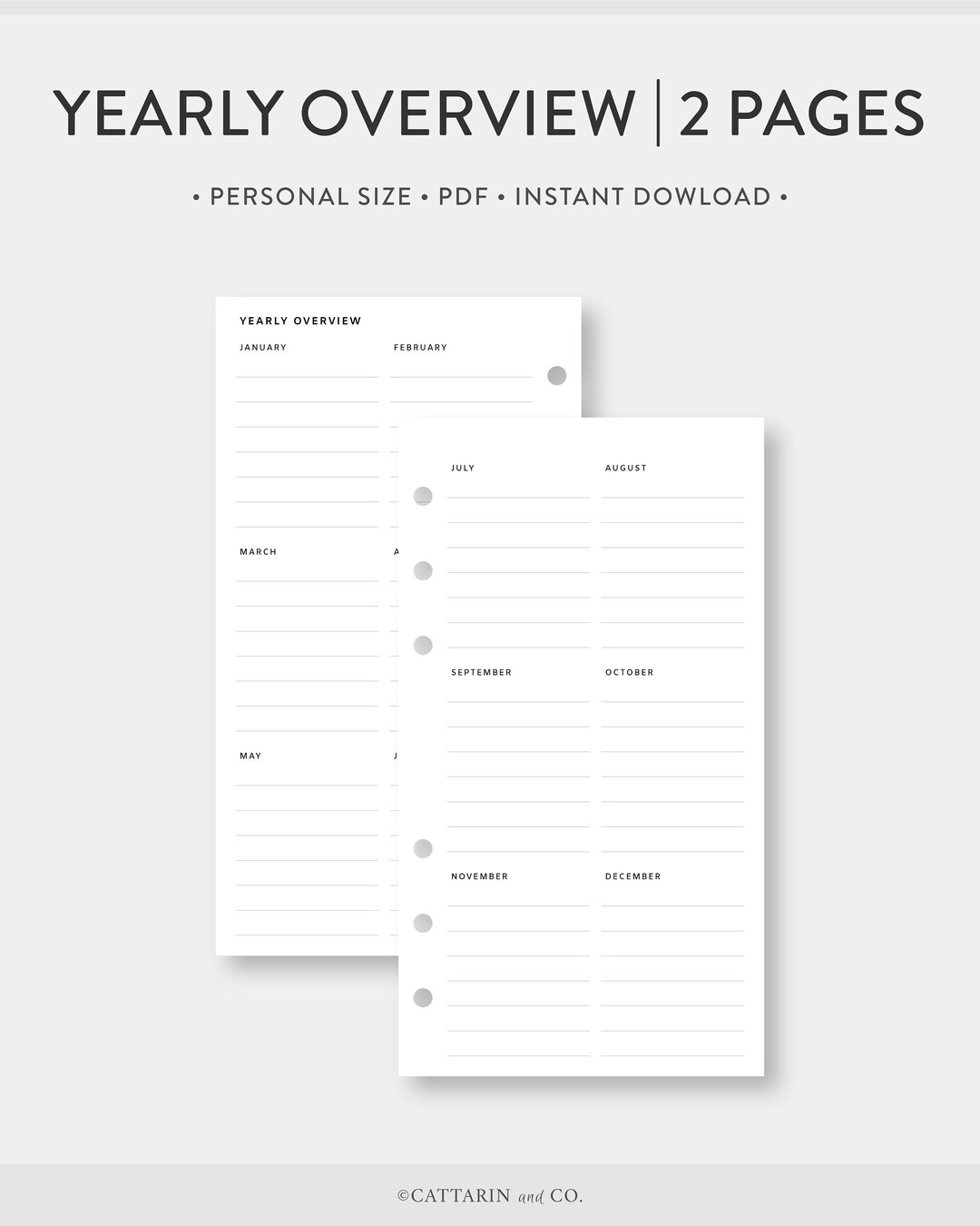 Personal, Yearly Overview | Year on Two Pages | Year at a Glance ...