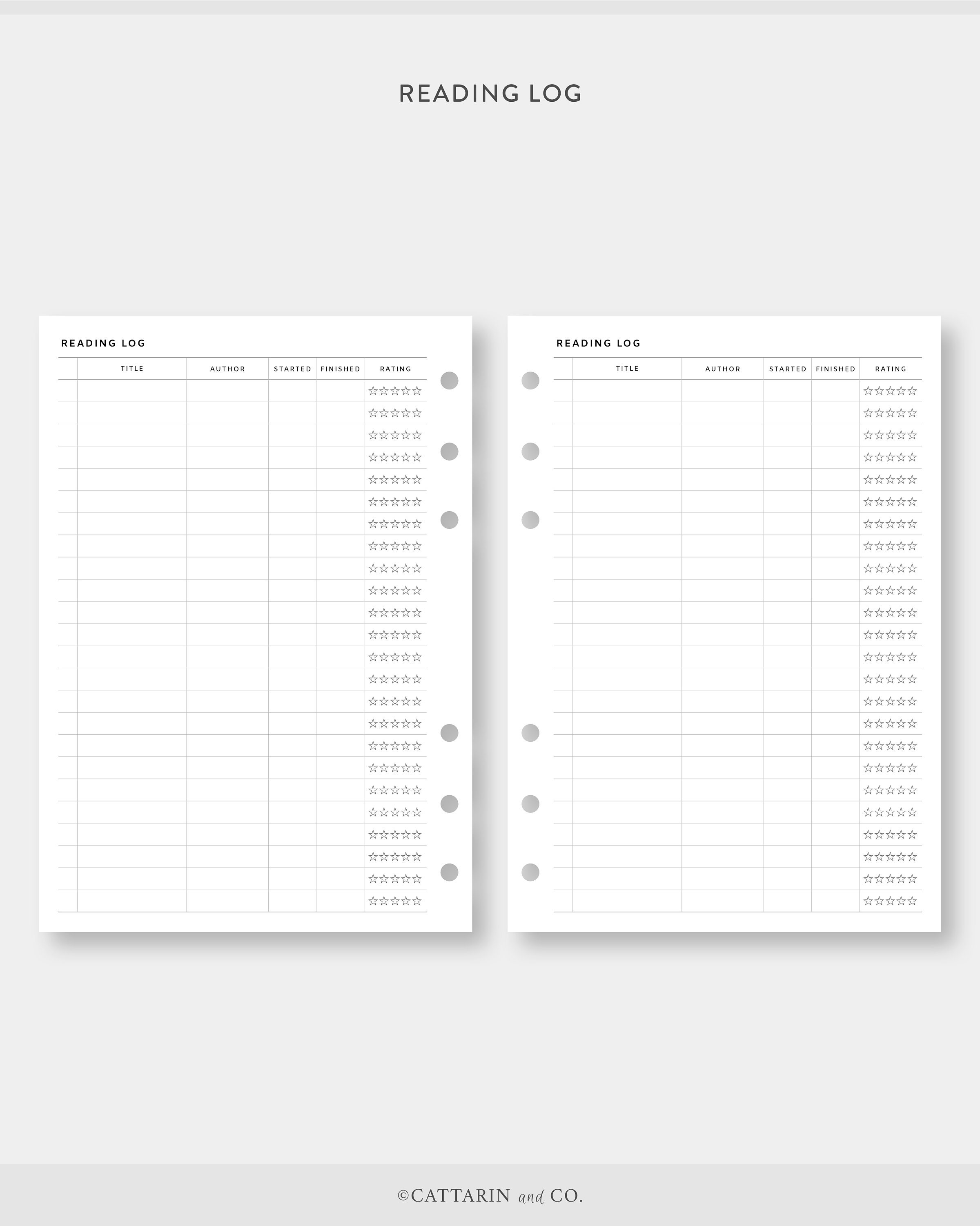 Personal Wide, Reading Journal, Log Printable Set Book Review, List ...