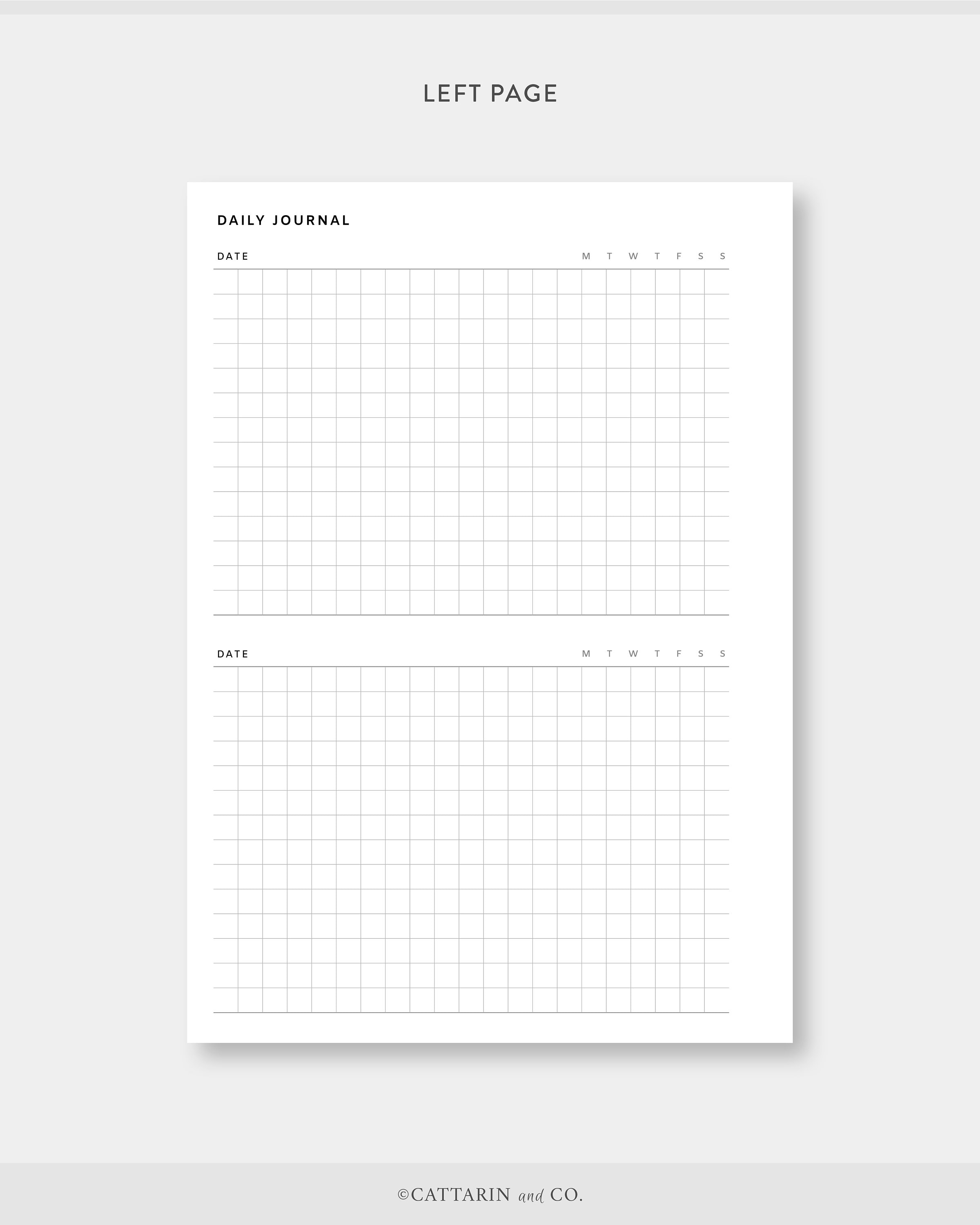 Personal Wide, 2D1P Daily Journal Grid Lined Daily Planner Printable ...