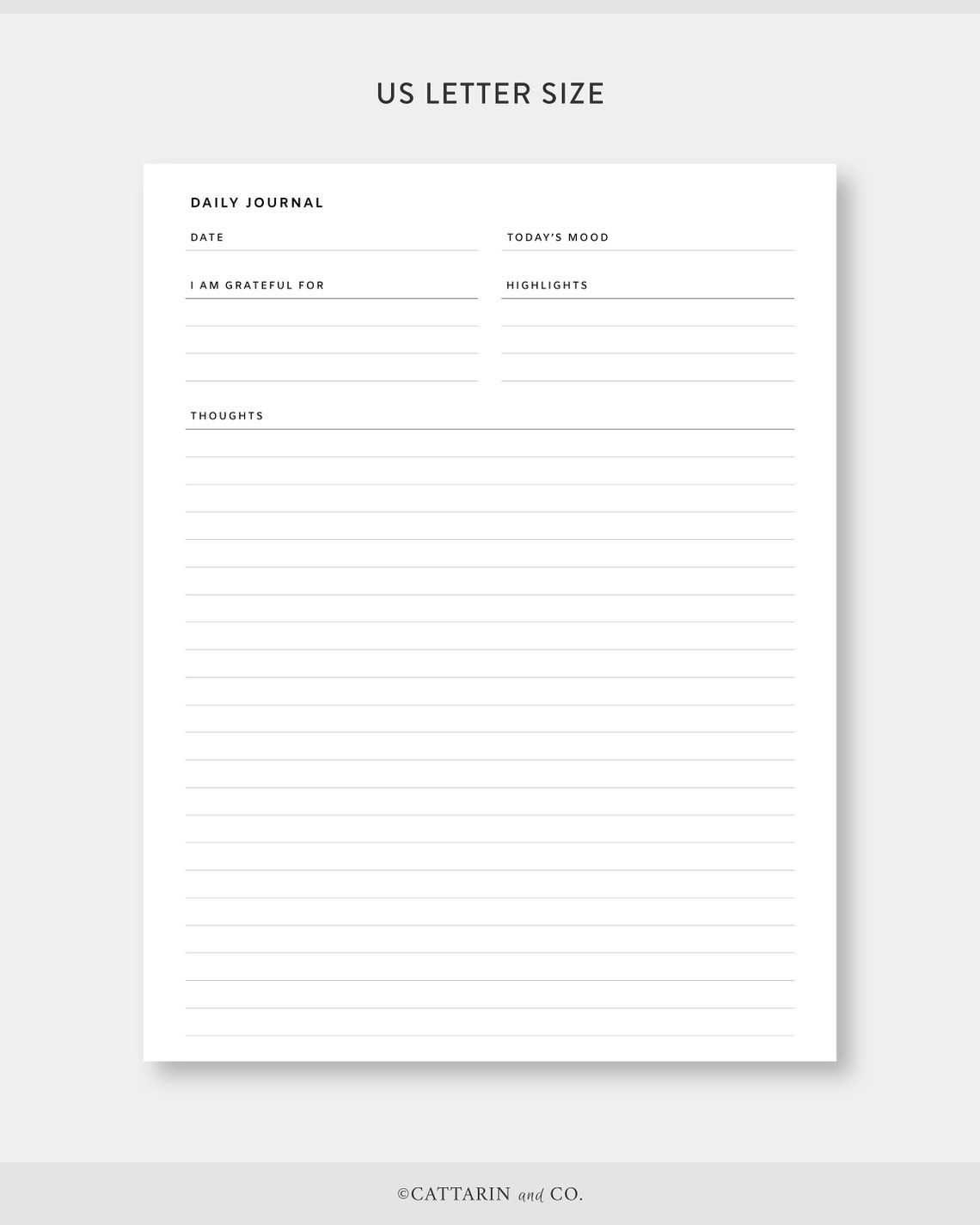 A4 | US Letter, Daily Journal Printable | Lined Daily Diary Template ...