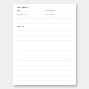 A4 | US Letter, Daily Journal Printable | Lined Daily Diary Template ...