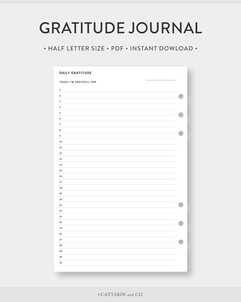 Half Letter, Daily Gratitude Printable | Simple Log Sheet Tracker ...