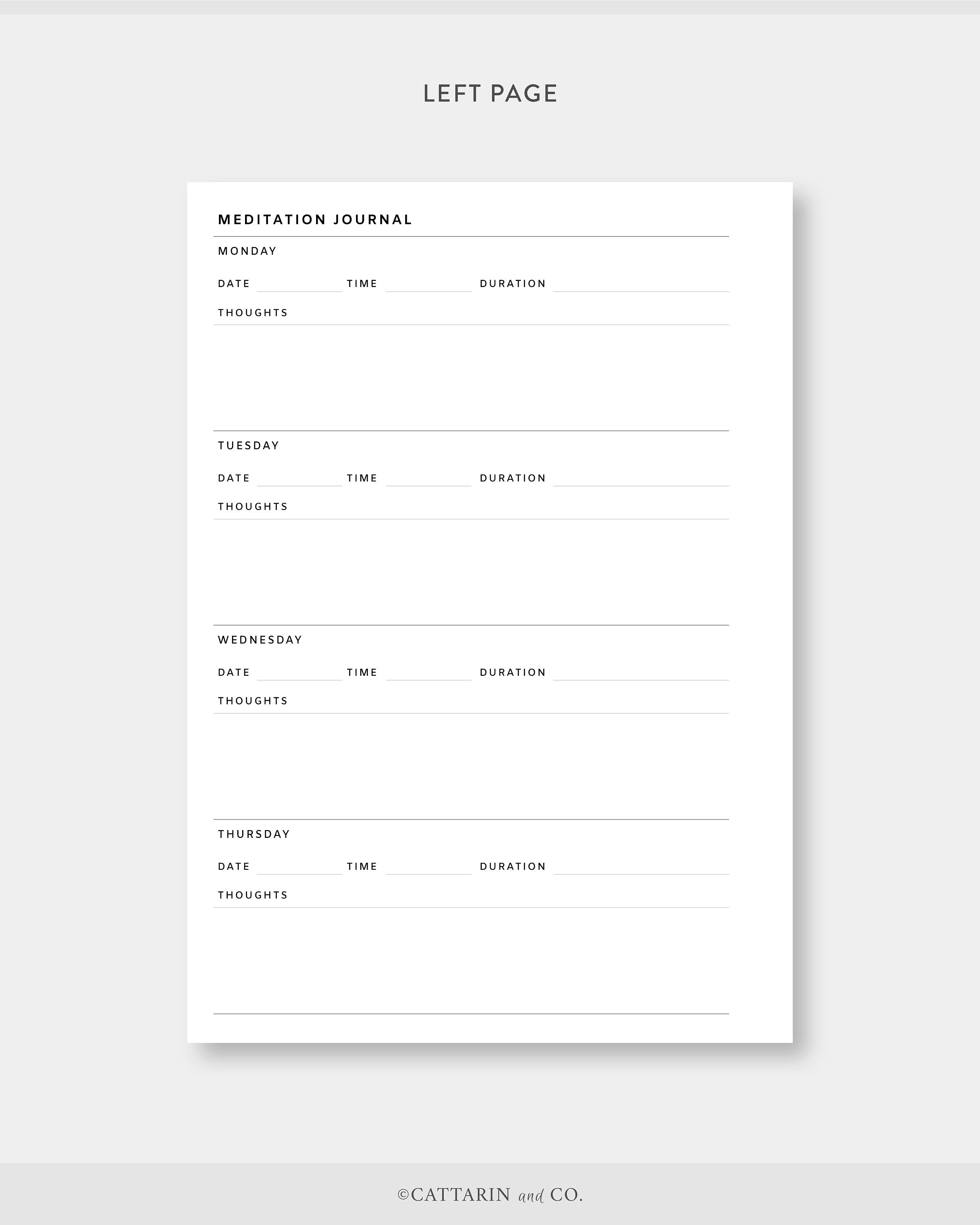Personal Wide, Meditation Log Weekly | Week on Two Pages | Undated ...