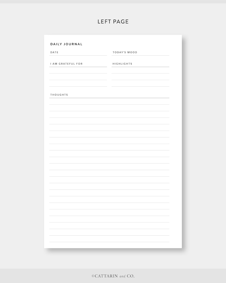 Half Letter, Daily Journal Printable | Lined Daily Diary Template ...
