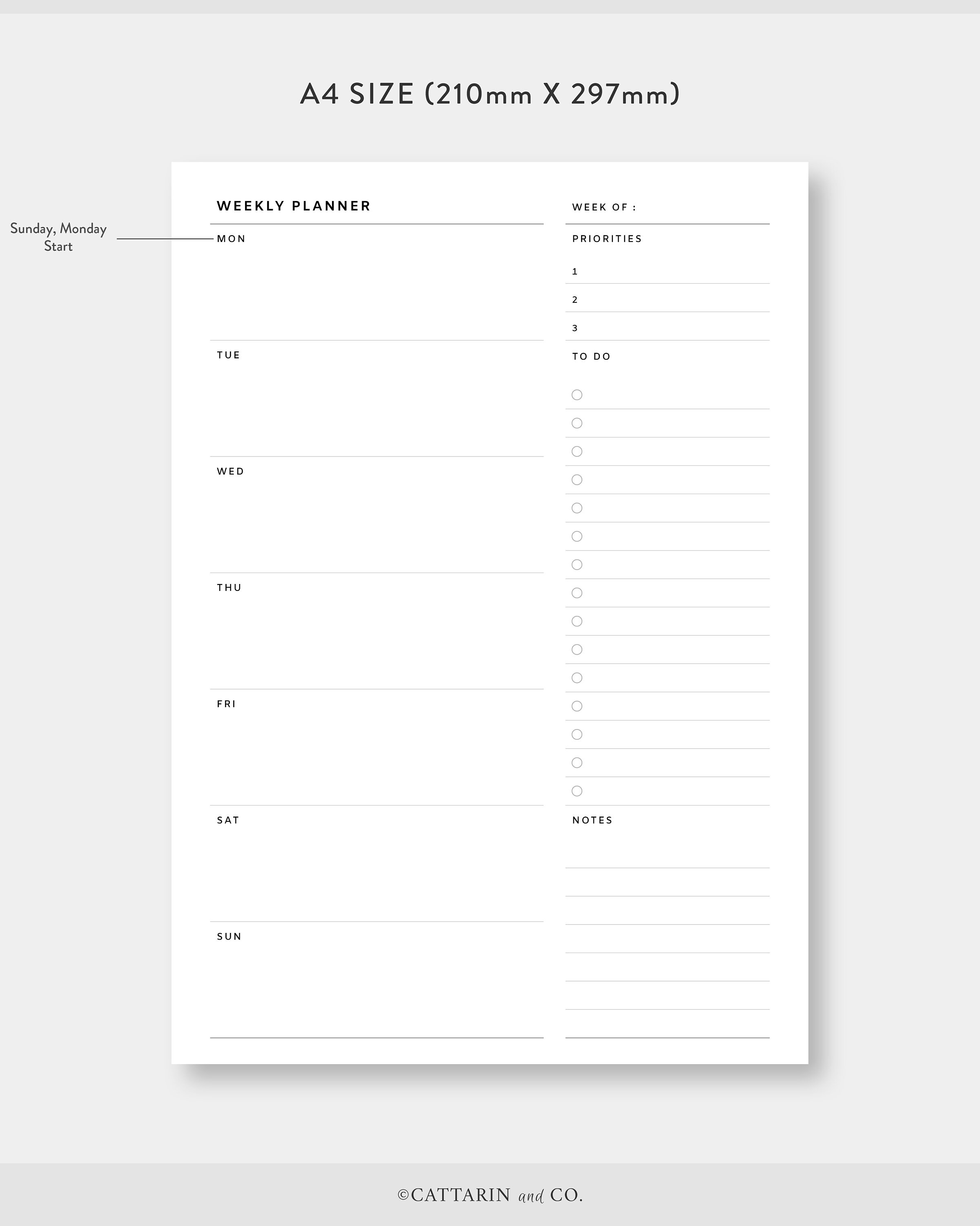 A4 US Letter Weekly Planner Printable Minimalist to Do - Etsy