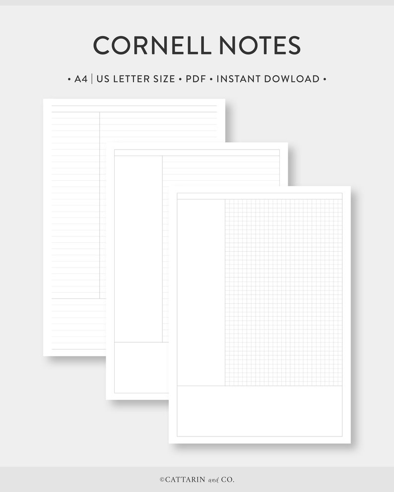 A4, US Letter, Cornell Notes Template | Grid, Lined Paper | College ...