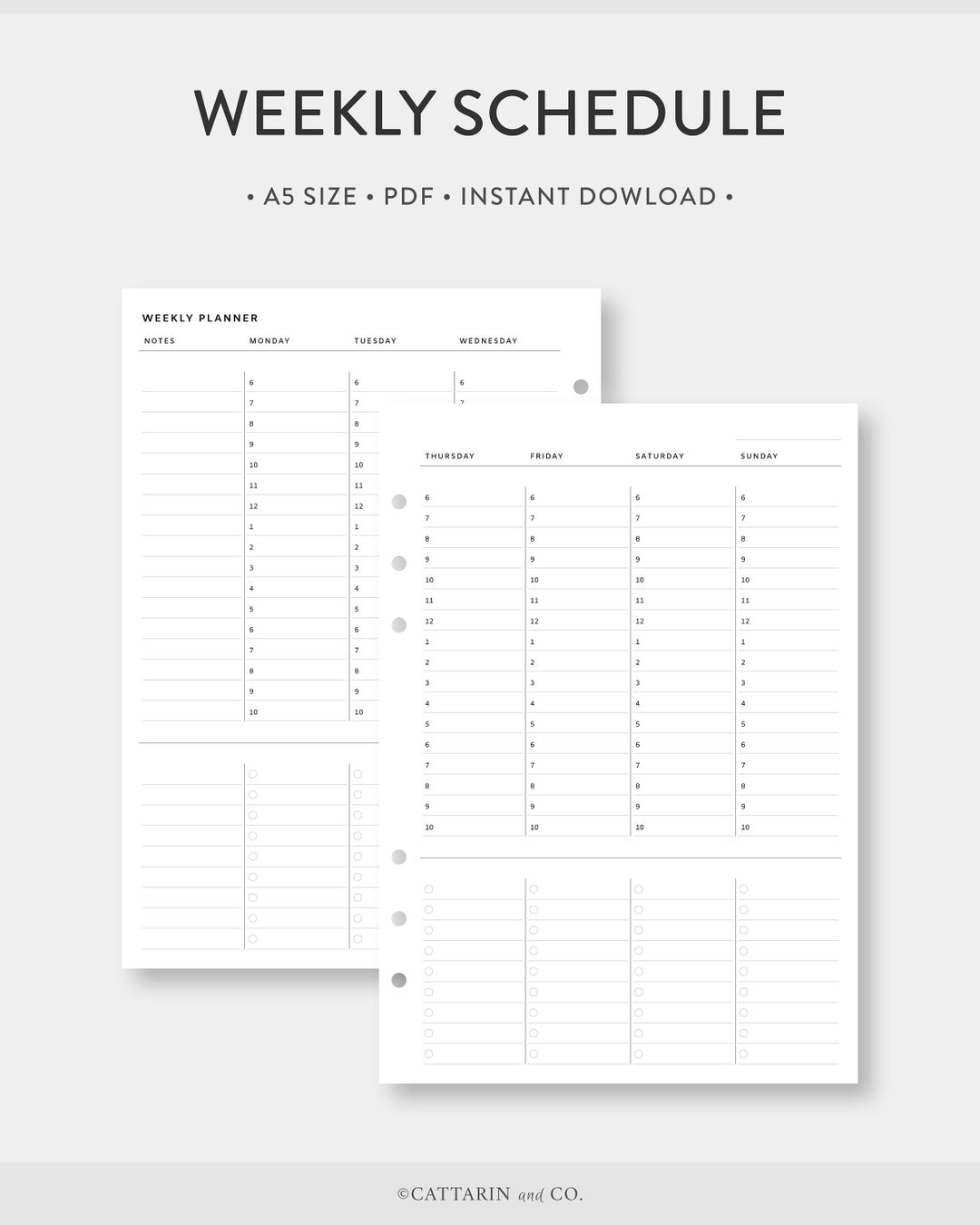 A5, Weekly Schedule Vertical Hourly Planner Printable | Week on Two ...