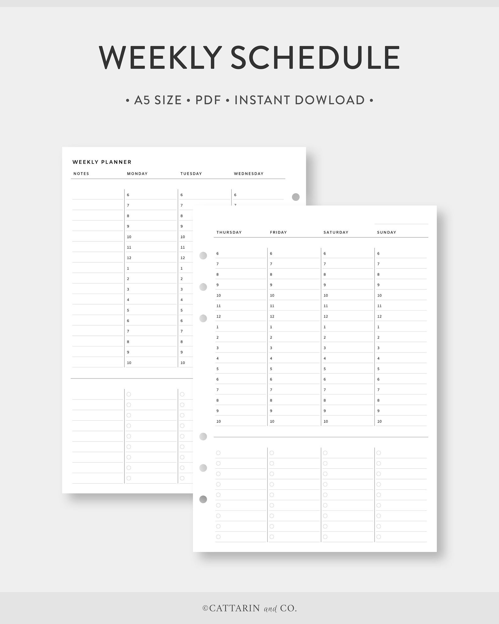 A5, Weekly Schedule Vertical Hourly Planner Printable Week on Two Pages ...