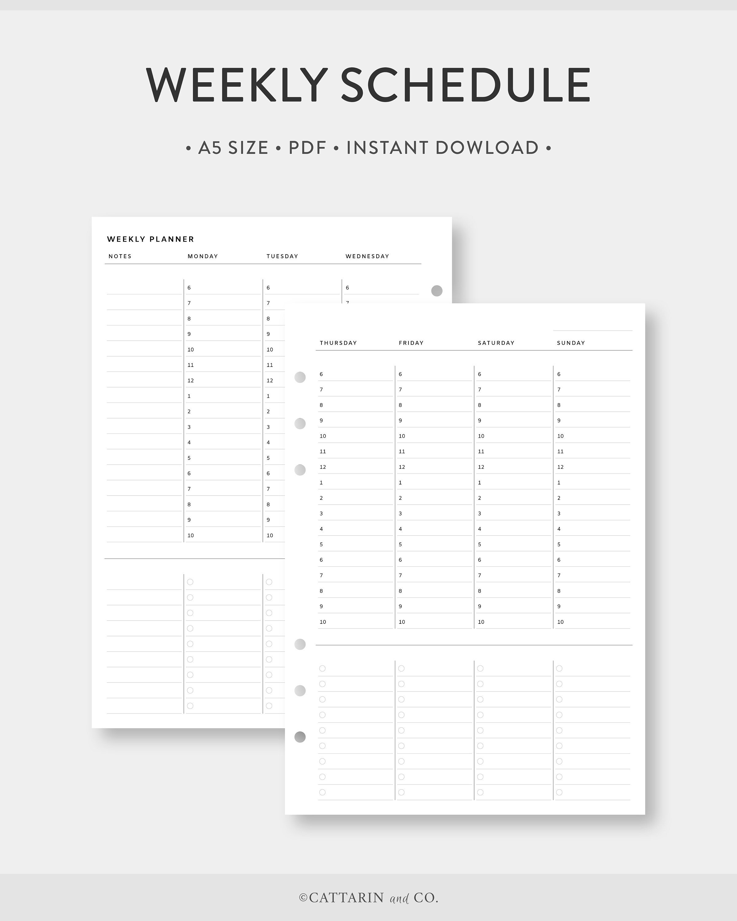 A5, Weekly Schedule Vertical Hourly Planner Printable | Week on Two ...