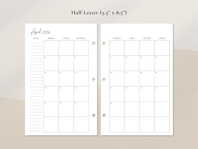 2026-2027 Monthly Planner Printable Calendar | Month on Two Pages | A4 ...