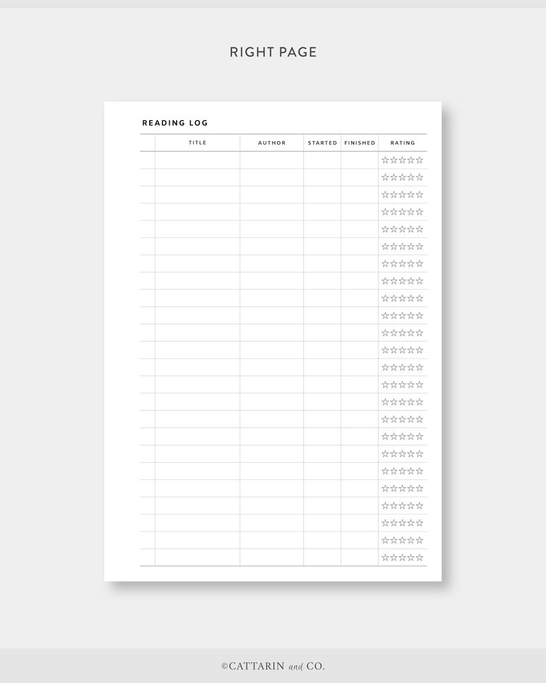 Personal Wide, Reading Journal, Log Printable Set Book Review, List ...