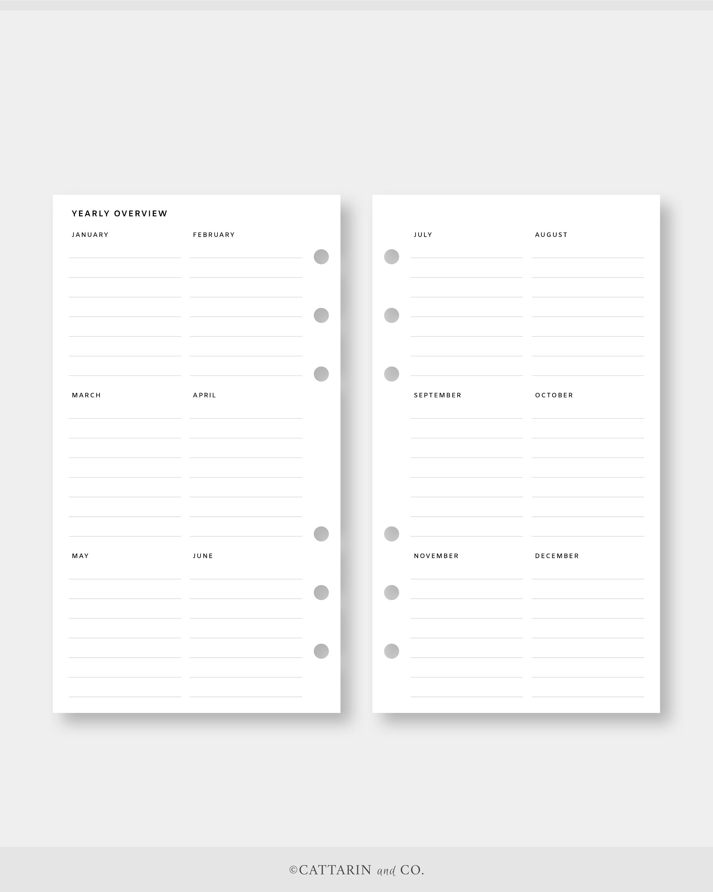Personal Yearly Overview Year on Two Pages Year at a - Etsy