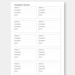 A4 | US Letter, Password Tracker Printable | Fillable. Editable PDF ...