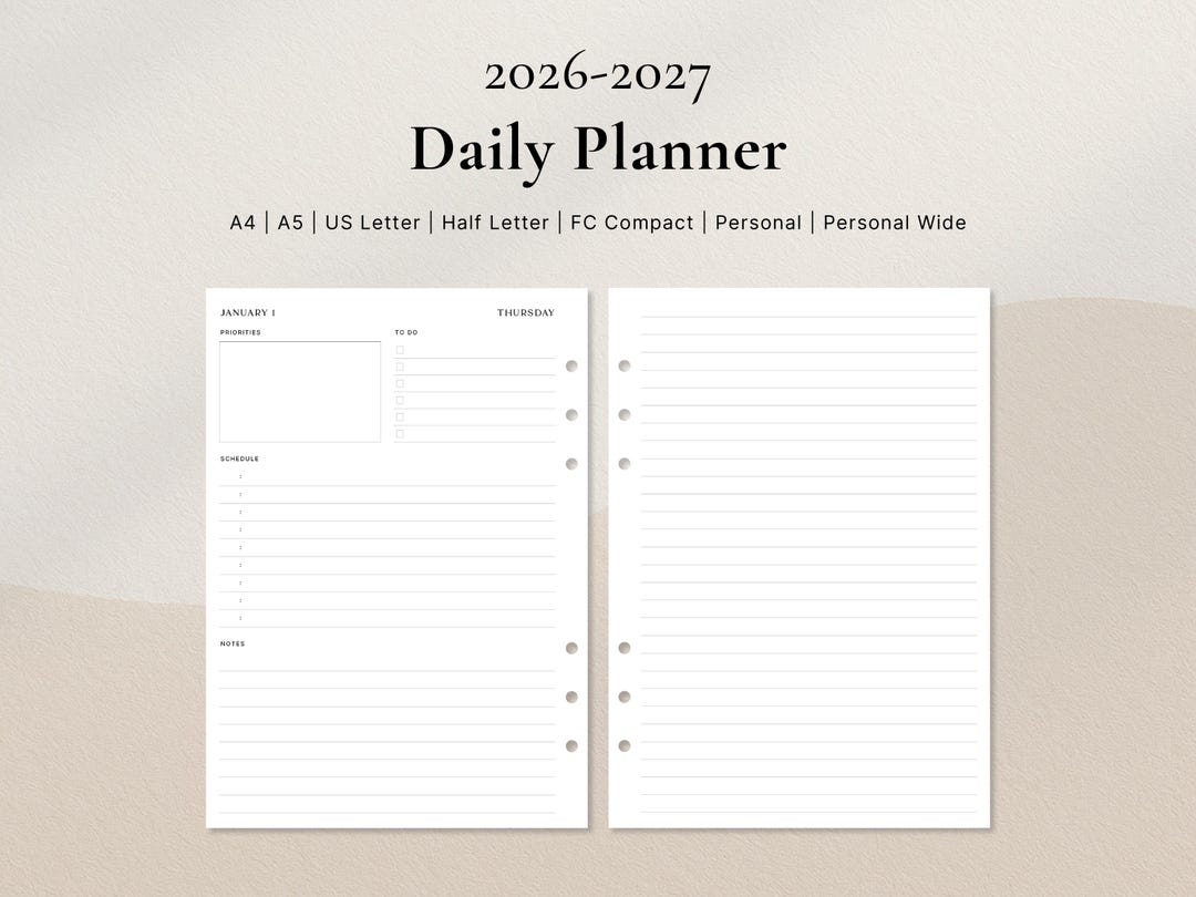 2026–2027 Daily Planner | 2-page per Day Printable PDF | A4, A5, US ...