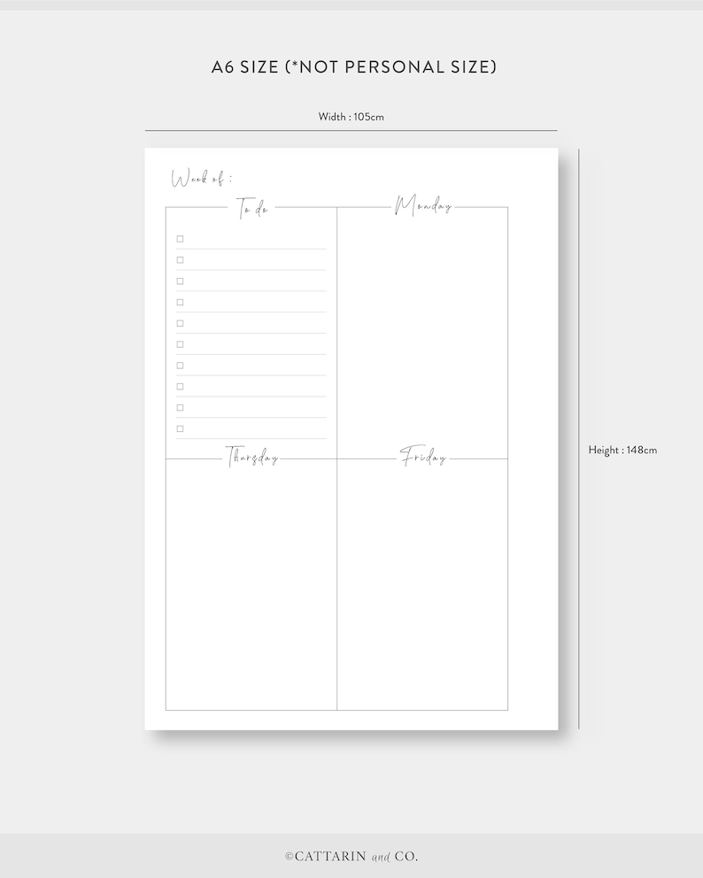 A6, Weekly Planner Printable | Week on Two Pages Wo2p | Undated ...