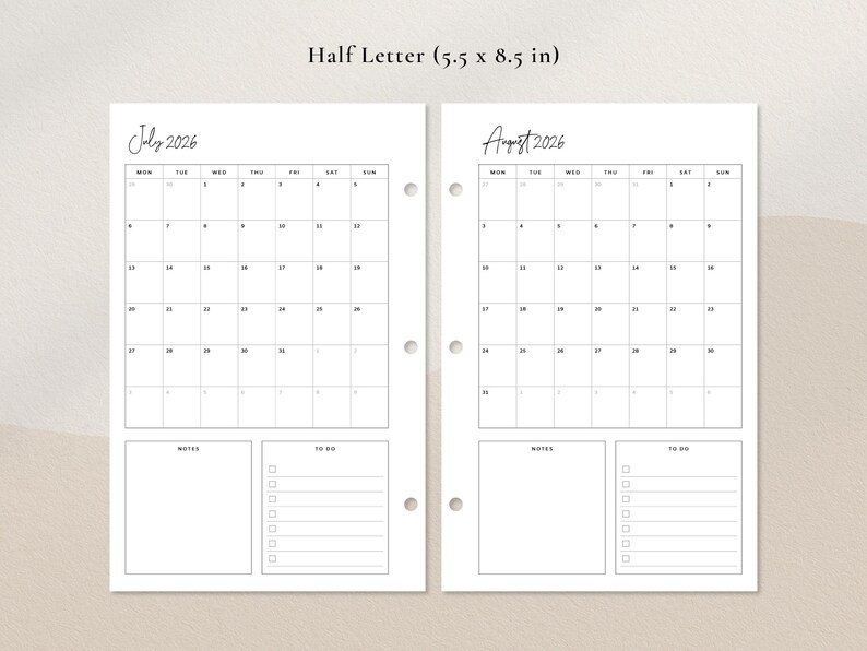 2026–2027 Monthly Planner | 2-page Calendar Layout PDF | A4, A5, US ...