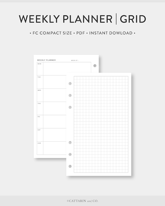 FC Compact Weekly Planner Printable Grid Paper Week on Two - Etsy