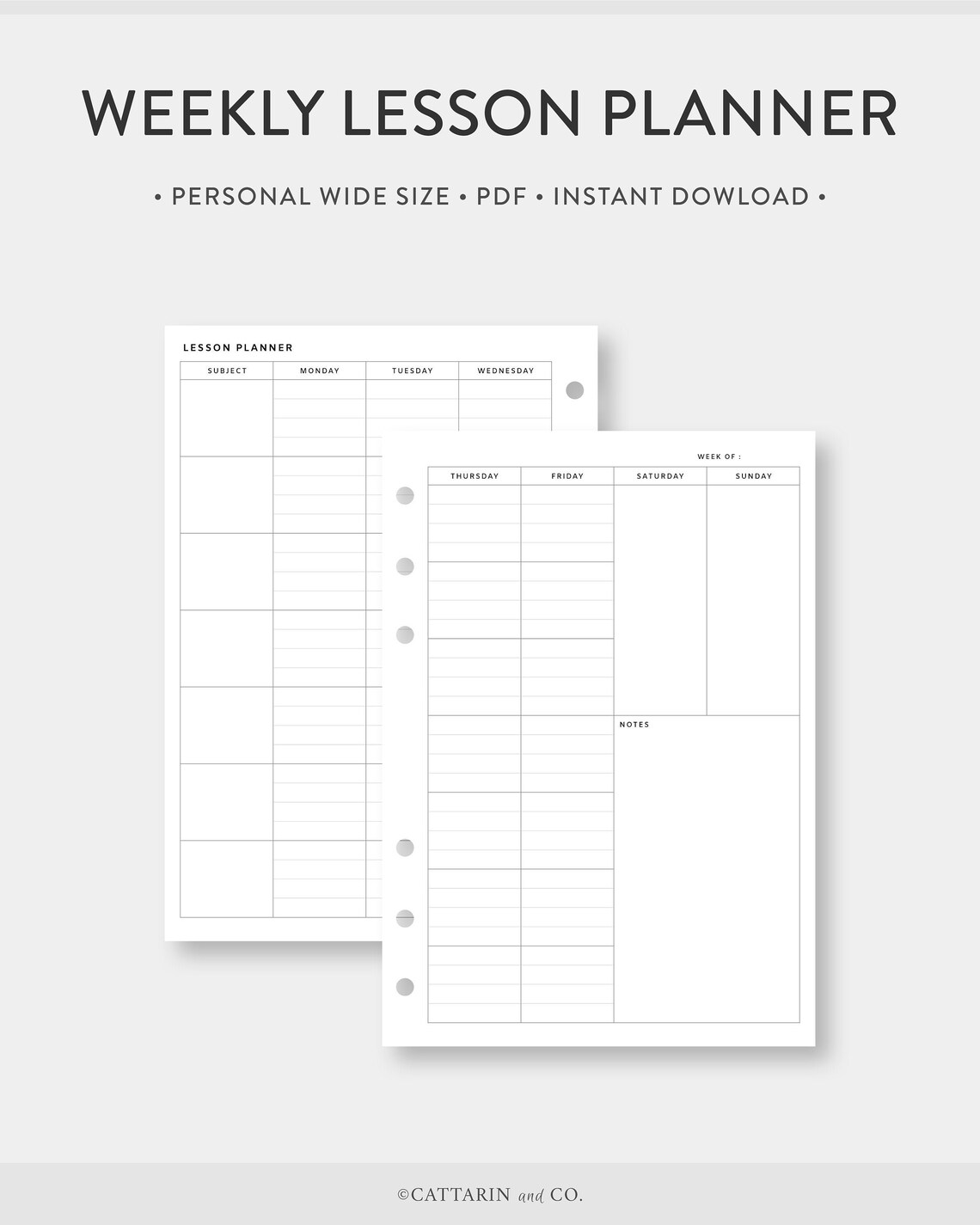 Personal Wide, Weekly Teacher Lesson Planner Printable Undated Template ...