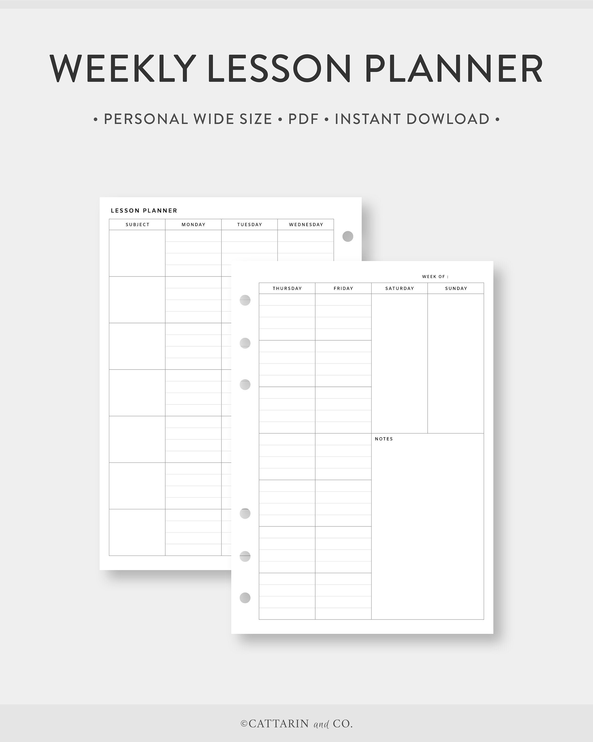 Personal Wide, Weekly Teacher Lesson Planner Printable Undated Template ...