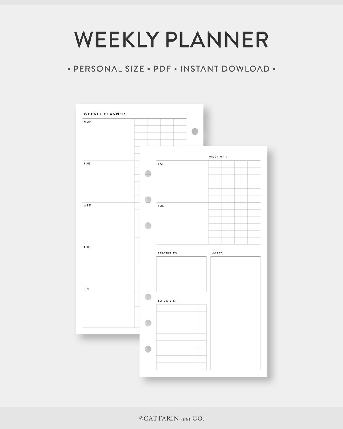 Personal, Weekly Planner Printable Monday Friday Grid Layout - Etsy