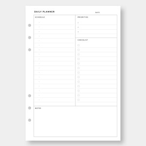 A5, Daily Planner Printable | Day on One Page | Undated Simple Template ...