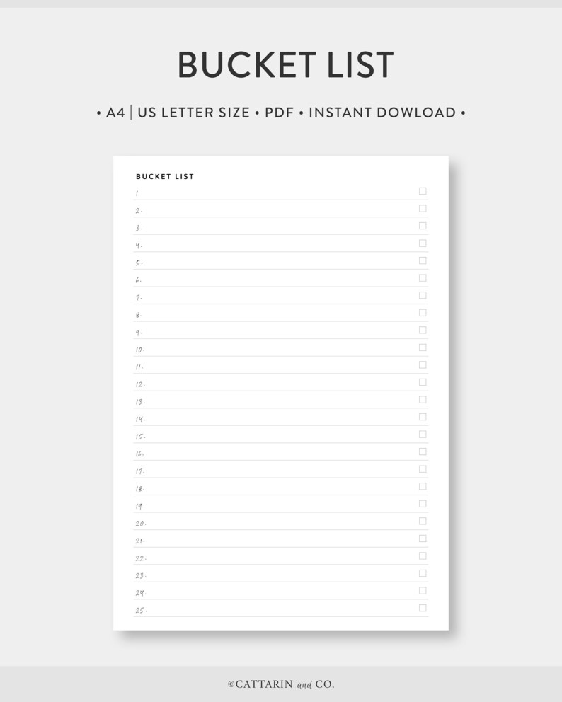 A4 US Letter Bucket List Printable 100 Bucket List - Etsy