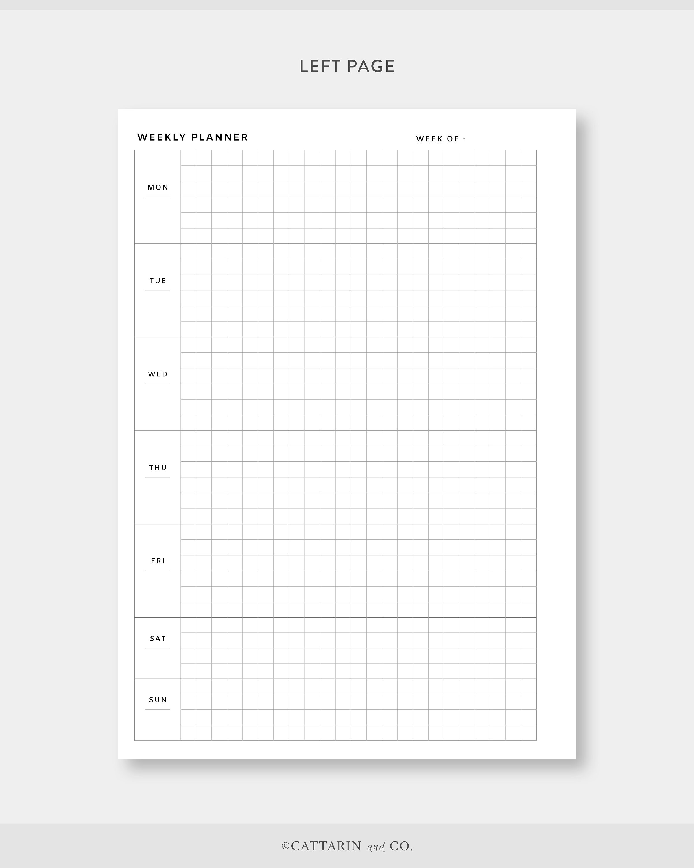 A5, Undated Weekly Planner Grid Paper Week on Two Pages WO2P 5x5 Graph ...