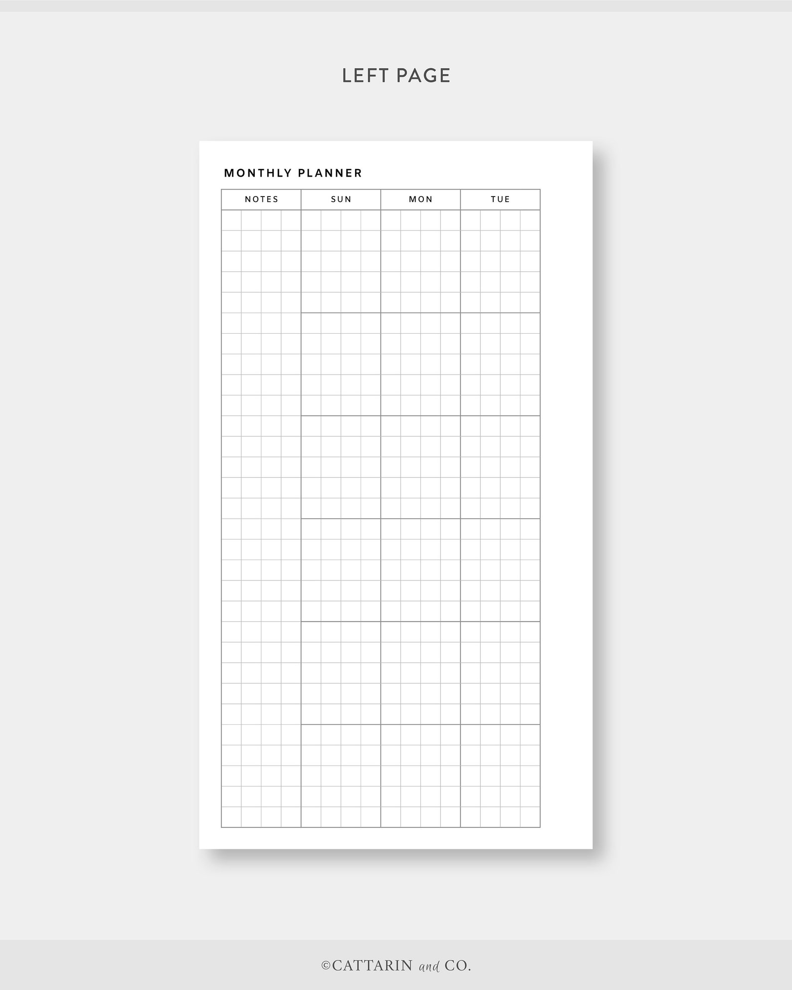 Personal, Grid Monthly Planner Printable Calendar Month on Two Pages ...