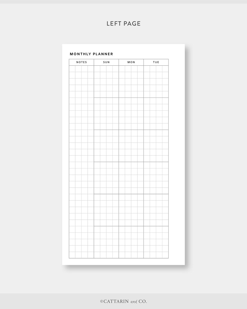 Personal, Grid Monthly Planner Printable Calendar Month on Two Pages ...