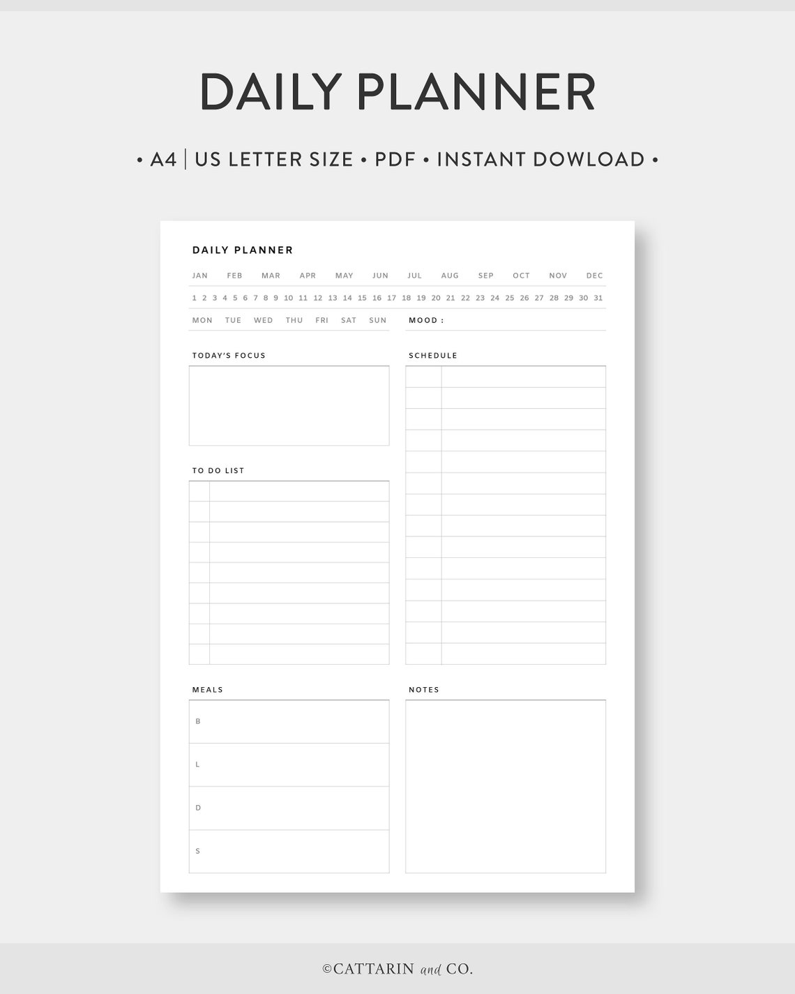 A4 US Letter, Daily Planner Printable - Etsy